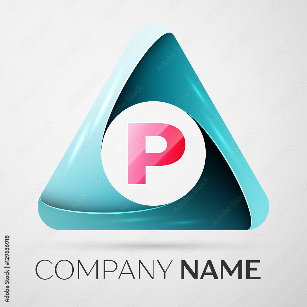Letter P vector logo symbol in the colorful triangle on grey background ...