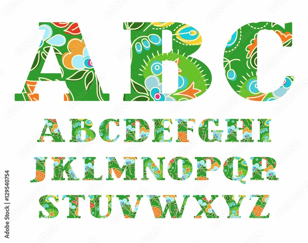 Summer English alphabet, capital letter, vector, font, color. The ...