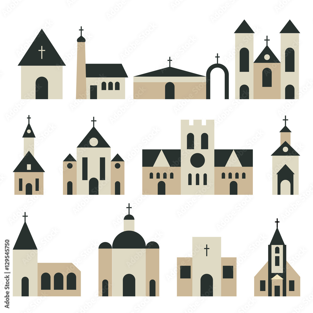 Christian church with basilica and tower vector set Stock Vector ...