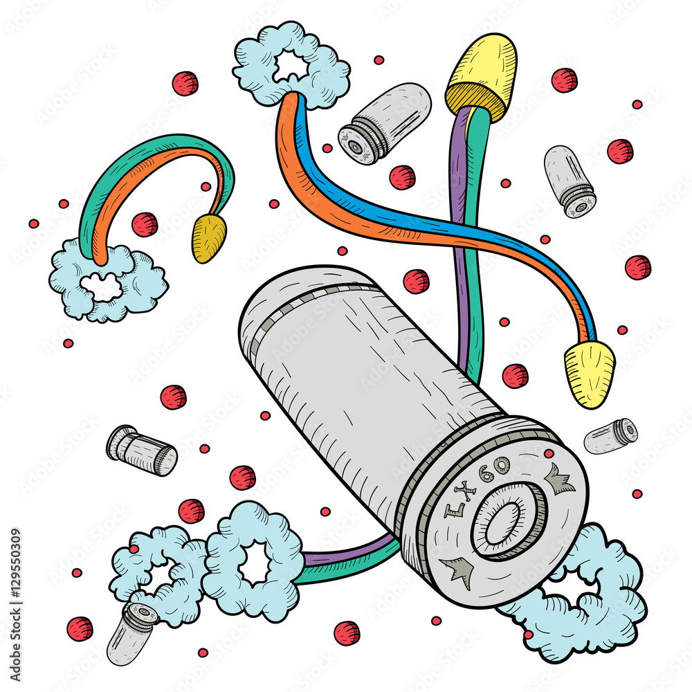 Vector pistol shell falling down and bullets flying far Stock Vector ...