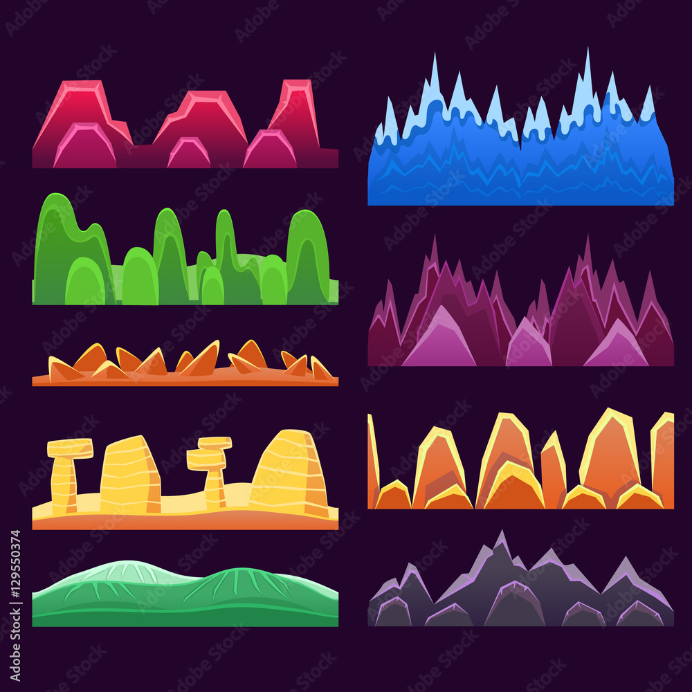 Alien Mountains And Colorful Desert Landscaping Seamless Background ...