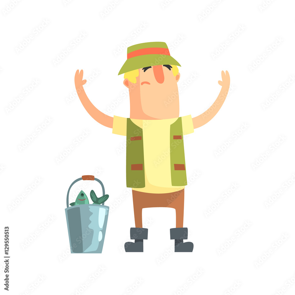 Amateur Fisherman In Khaki Clothes Bragging About The Size Of The Fish ...