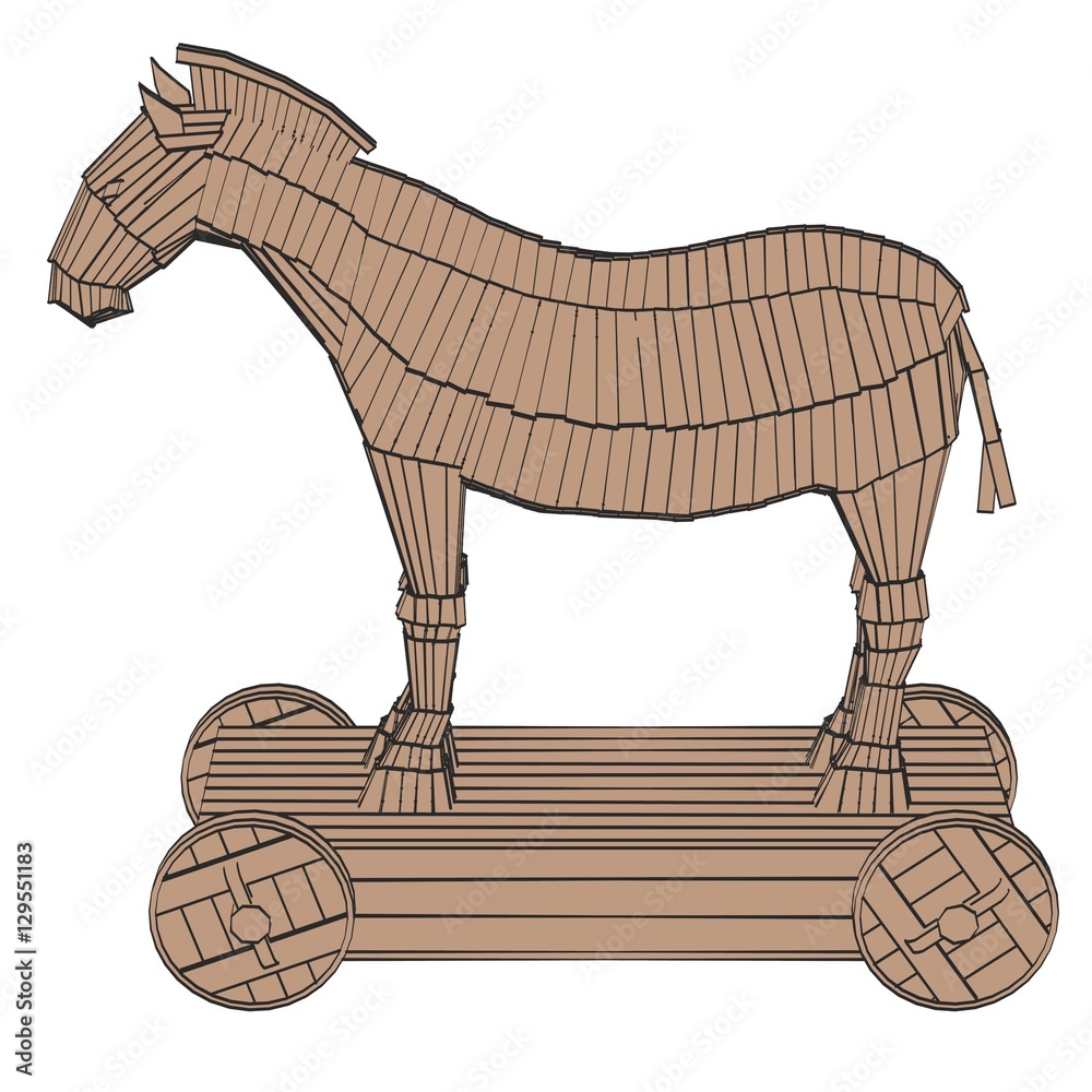 2d cartoon illustration of trojan horse Stock Illustration | Adobe Stock