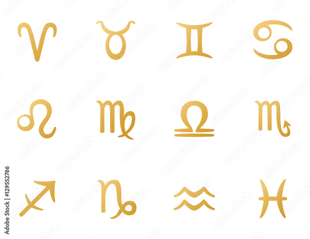 Zodiac golden signs set for web and print. Vector symbol set. Stock ...