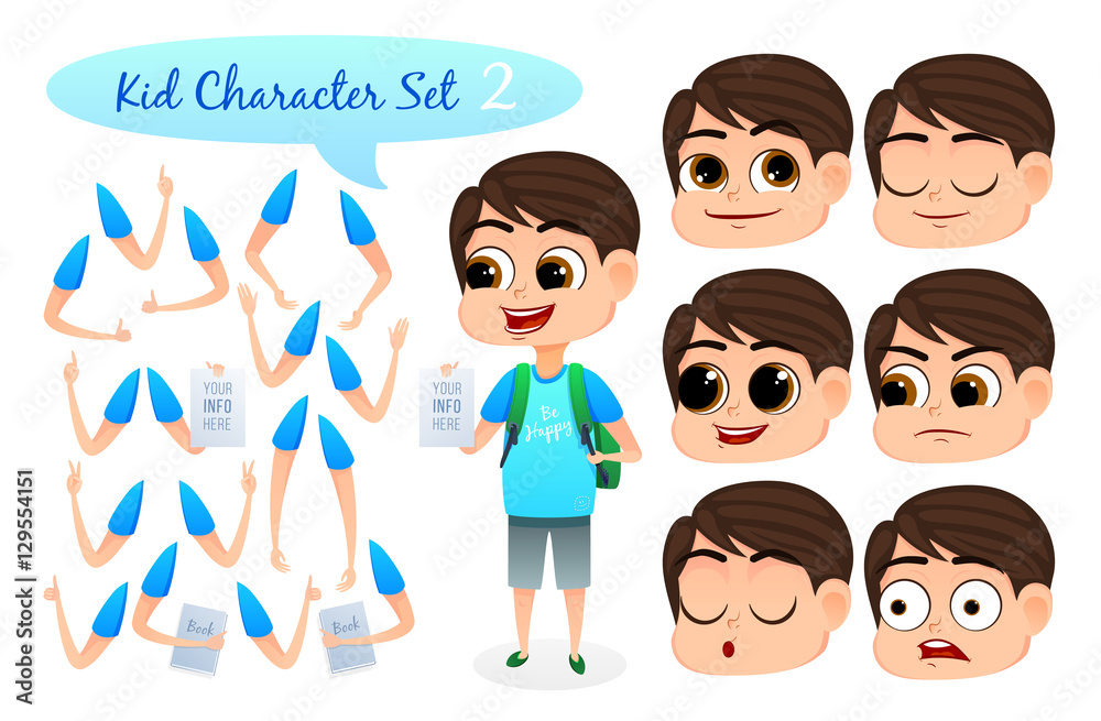Kid Character Set with parts of body for design work and animation ...