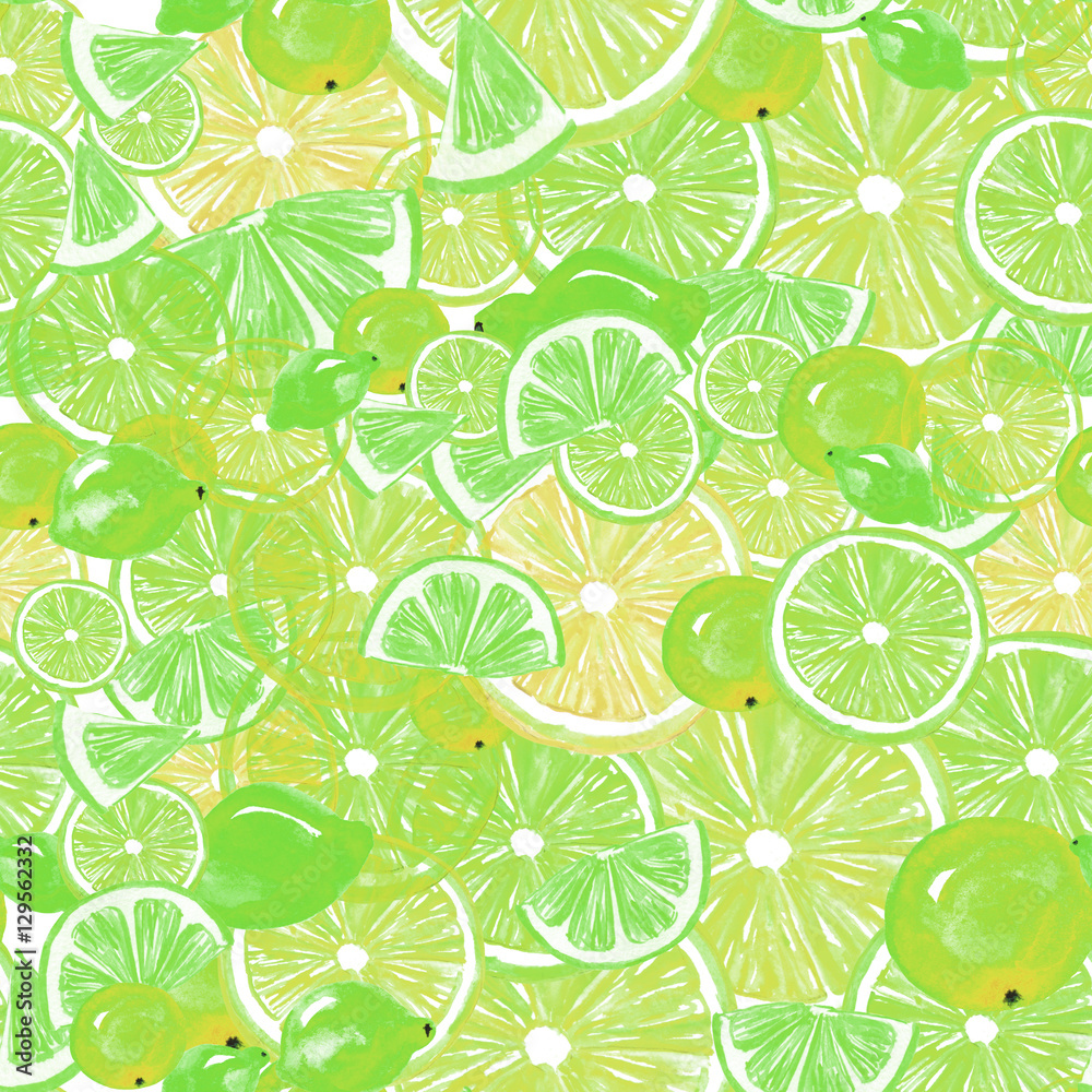 Vintage pattern with watercolors - from citrus, spray, lemon, orange ...
