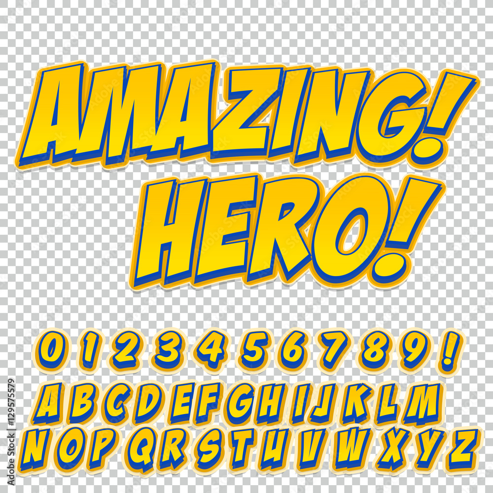Comic alphabet set. Letters, numbers and figures for kids ...