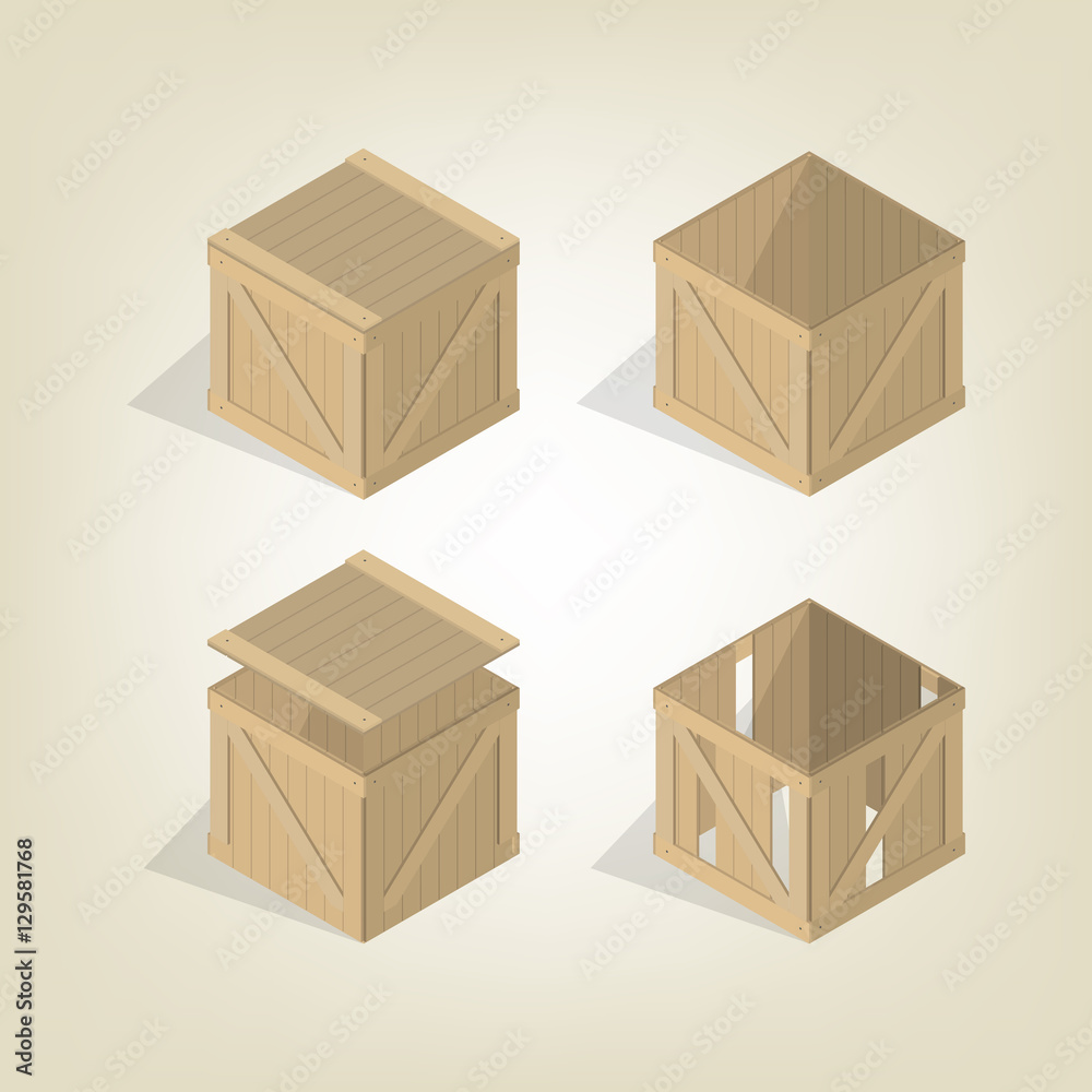 Realistic wooden box isometric, vector illustration. Stock Vector ...