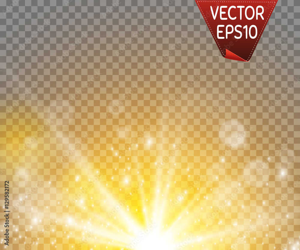 Set of golden glowing lights effects isolated on transparent background ...