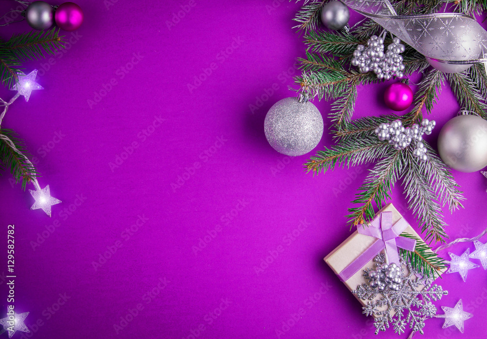 Purple Christmas background with a present Stock Photo | Adobe Stock