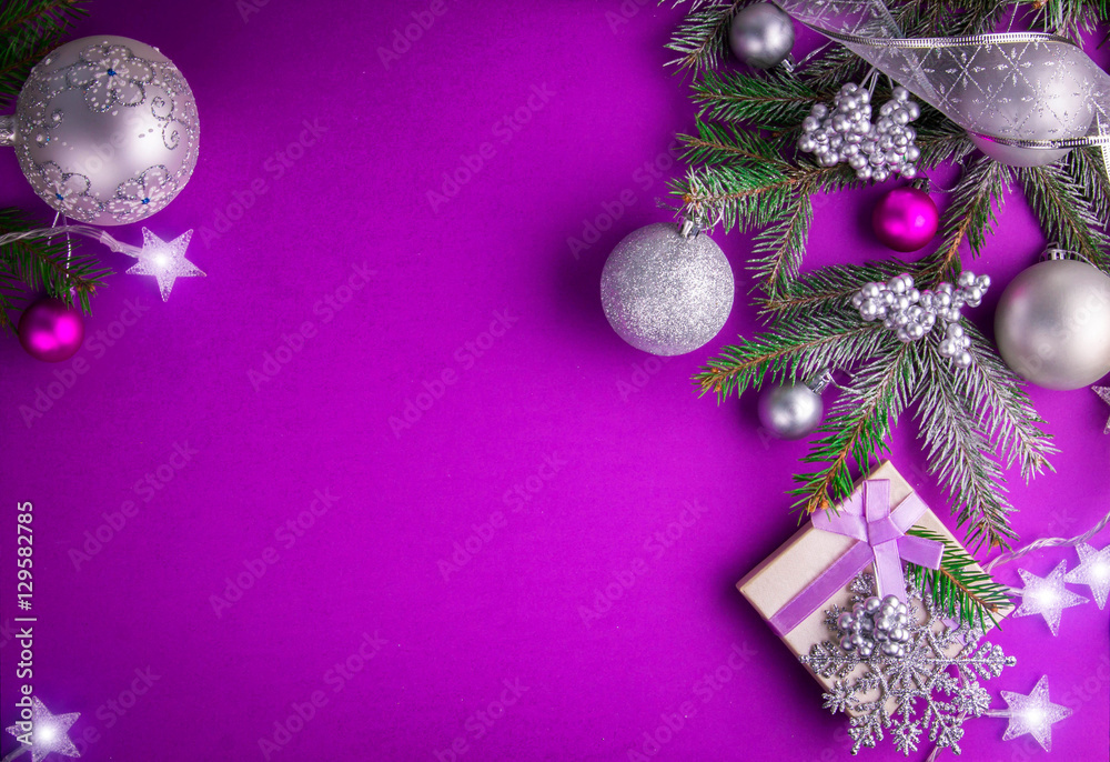 Purple Christmas background with a present Stock Photo | Adobe Stock