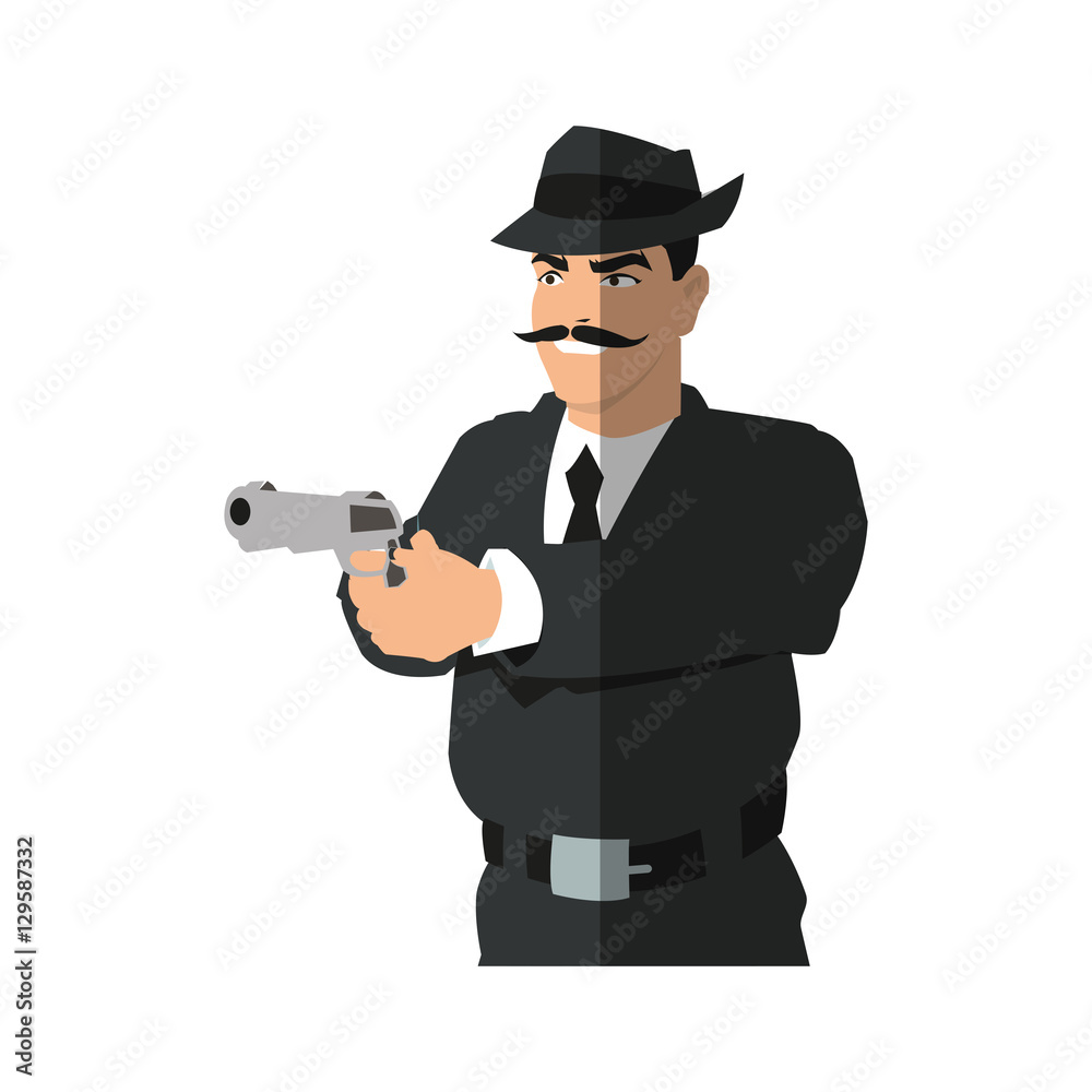 Man cartoon with gun icon. Comic character and caricature theme ...