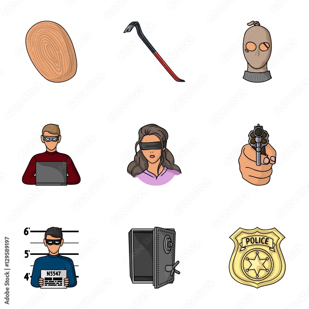 Crime set icons in cartoon style. Big collection of crime vector symbol ...