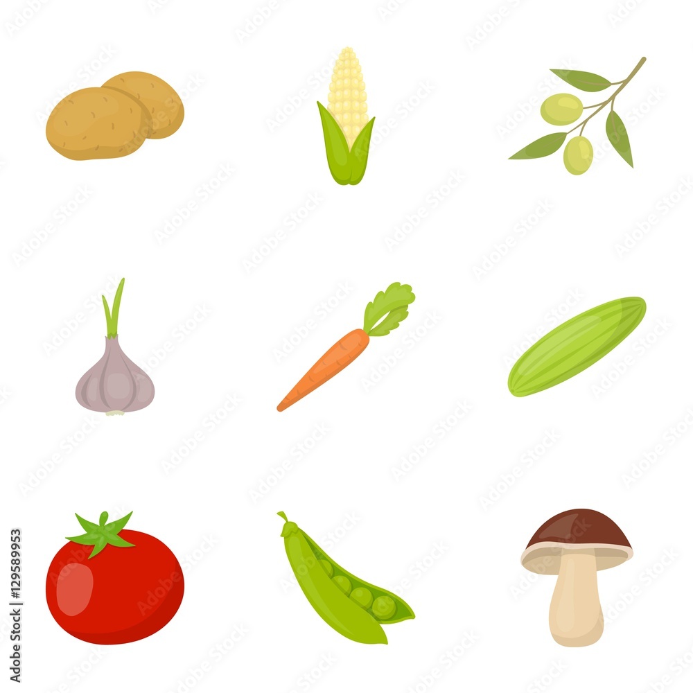 Vegetables set icons in cartoon style. Big collection of vegetables ...