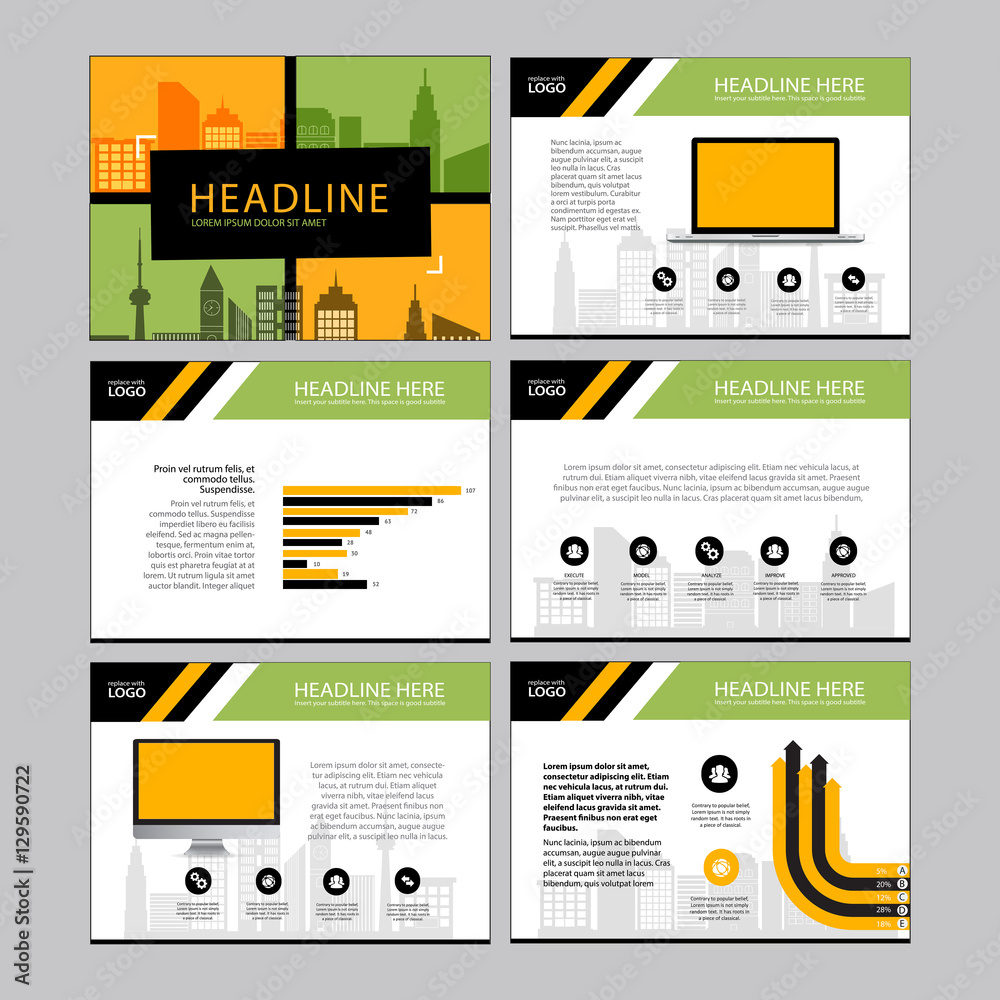 Multipurpose template for presentation slides with graphs and charts ...
