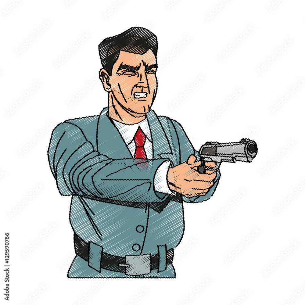 Man cartoon with gun icon. Comic character and caricature theme ...