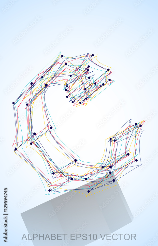 Vector illustration of a Multicolor sketched C. Hand drawn 3D C. Stock ...