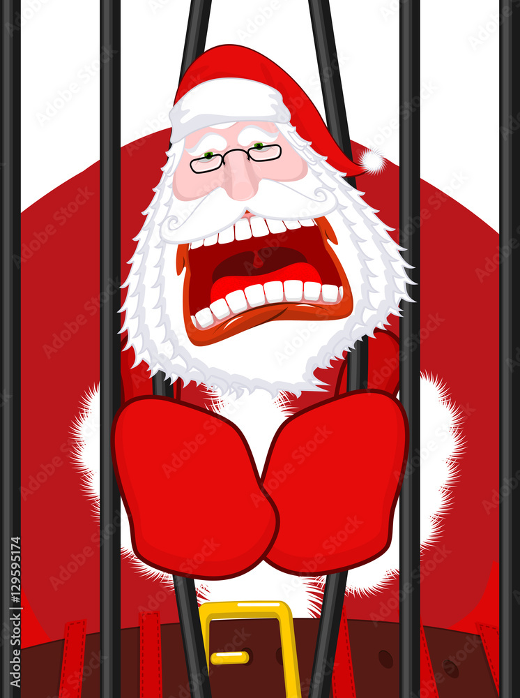 Santa Claus prisoner. Christmas in prison. Window in prison with Stock ...