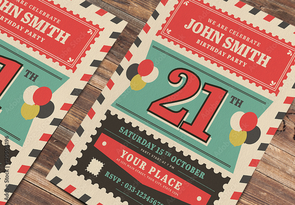 Retro Style Birthday Invitation Layout Stock Template | Adobe Stock