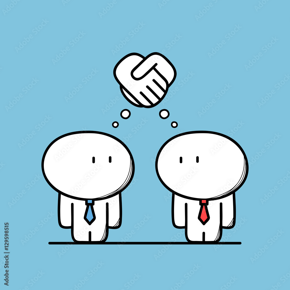 Cute funny businessmen make a deal, business partners shake hands on ...