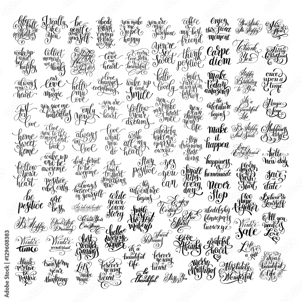 mega set of 100 black and white positive inspirational quotes Stock ...