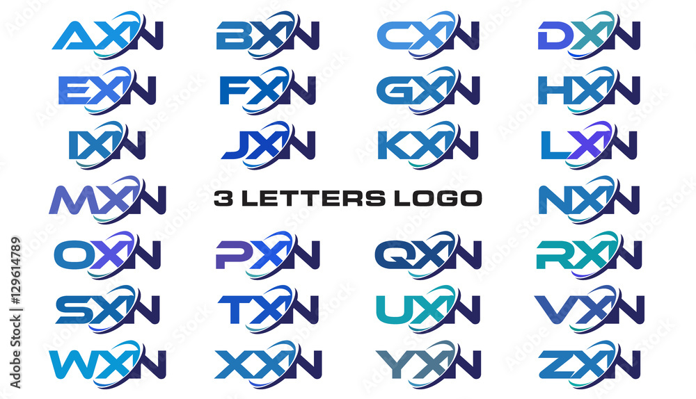 3 letters modern generic swoosh logo AXN, BXN, CXN, DXN, EXN, FXN, GXN ...