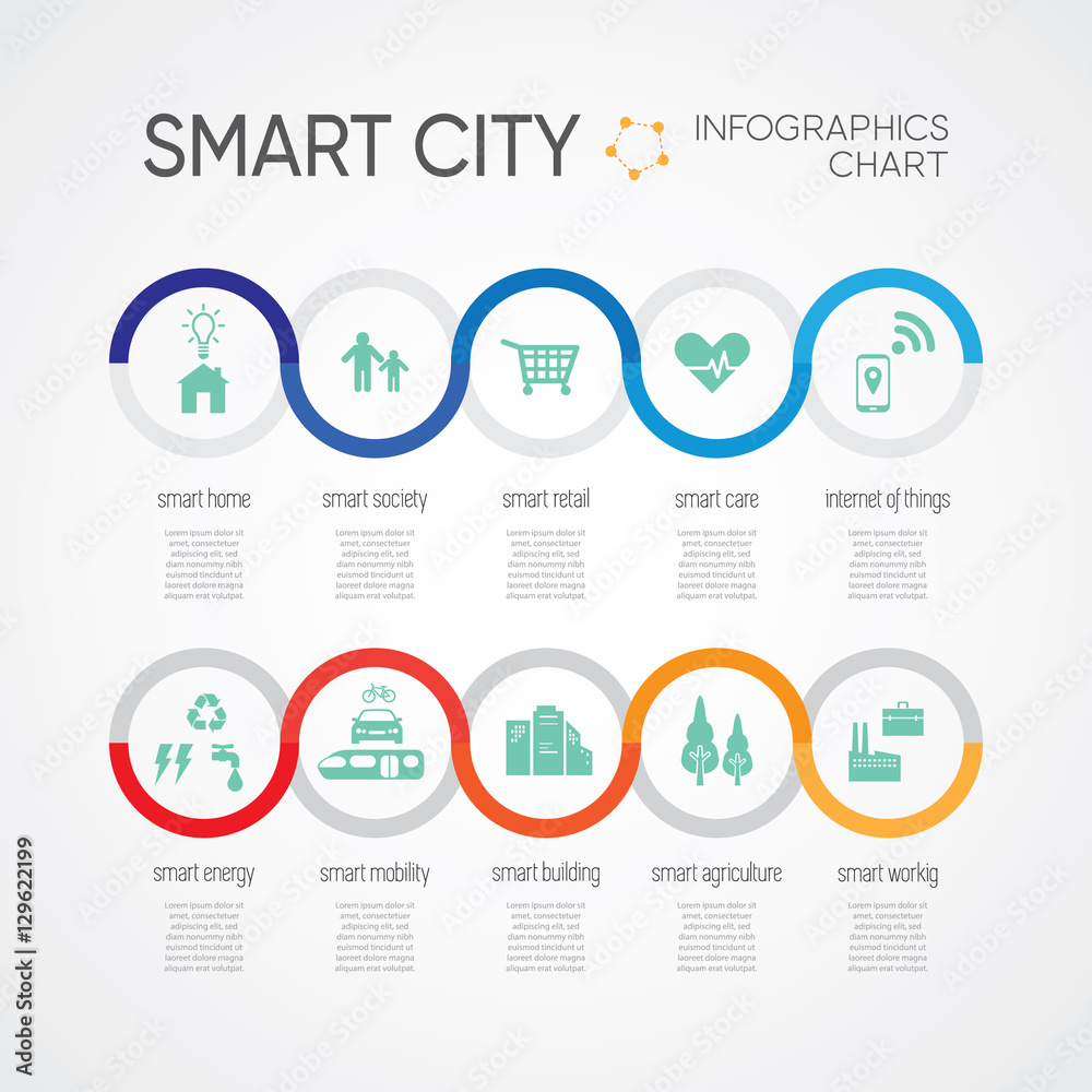 smart city with simple chart, infographic detail and icon Stock Vector ...