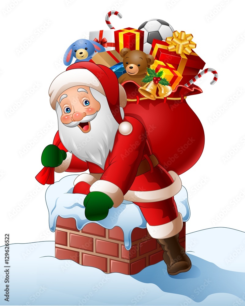 Cartoon Santa Claus enters a home through the Chimney Stock Vector ...