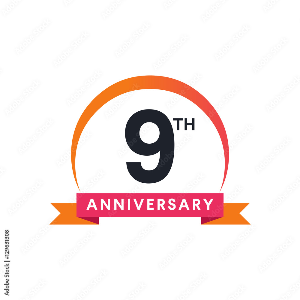 9 Th anniversary ribbon logo with crescent moon shape Stock Vector ...
