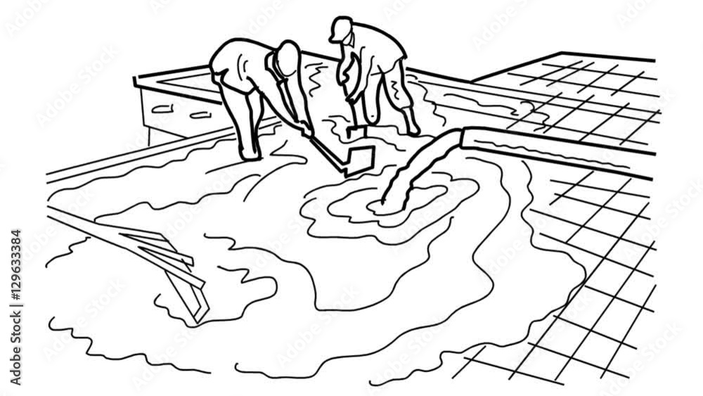 Construction workers laying concrete on under construction building ...