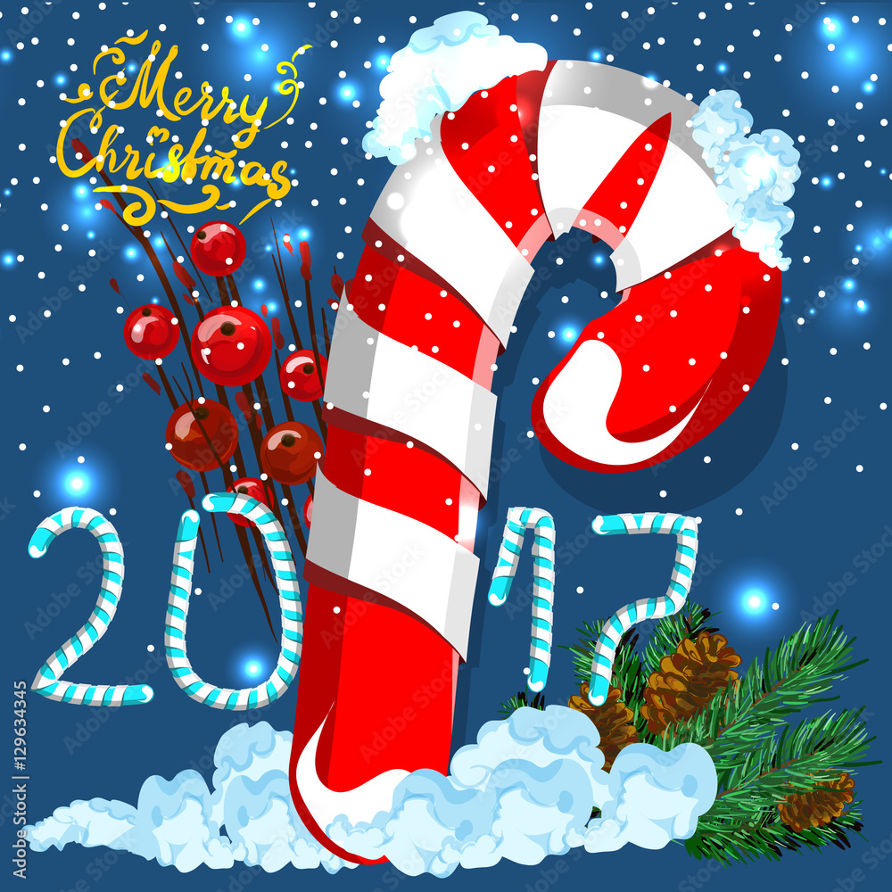 Christmas candy cane with Merry Christmas vector text Calligraphic ...