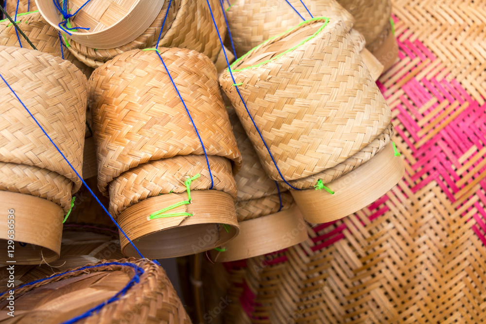 Thai traditional rice box It is called Kratib wicker container made of ...