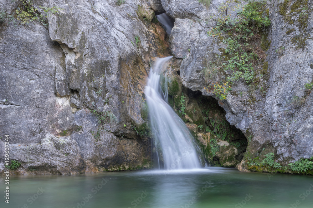 Mythological Orpheus Spring with cool pond on ancient Helicon (Baphyras ...