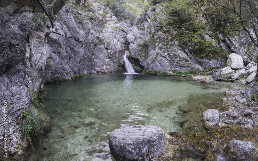 Mythological Orpheus Spring with cool pond on ancient Helicon (Baphyras ...