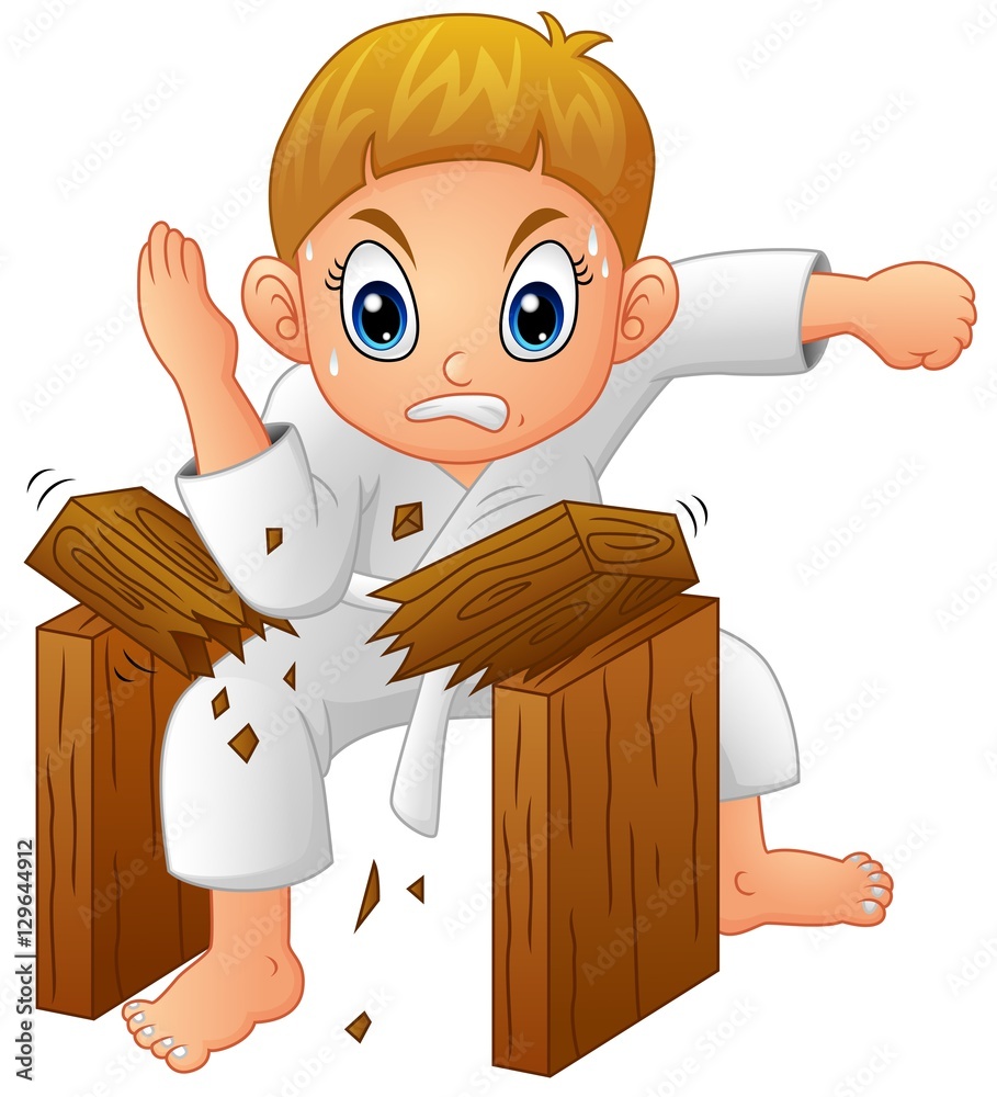 Cartoon Young boy breaking board Stock Vector | Adobe Stock