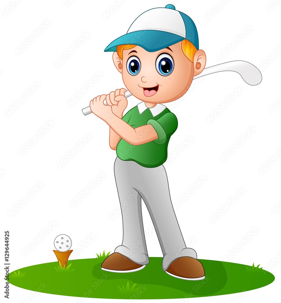Cartoon boy playing golf Stock Vector | Adobe Stock