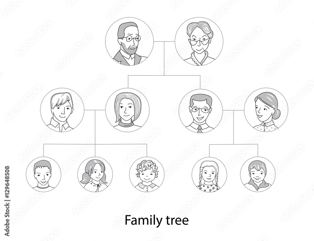 Family tree chart thin line style vector Stock Vector | Adobe Stock