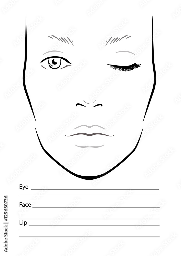 Face chart Makeup Artist Blank. Template. Vector illustration. Stock ...