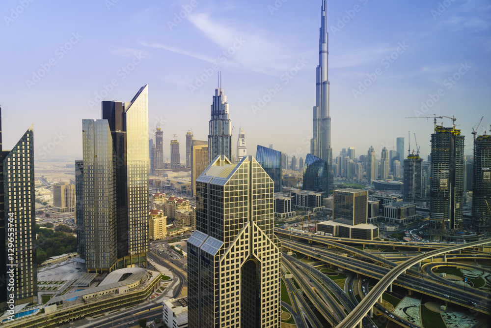 Burj Khalifa and Sheikh Zayed Road Interchange, Downtown Dubai, Dubai ...