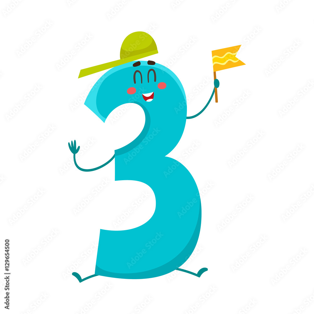 Cute and funny colorful 3 number characters, cartoon vector ...