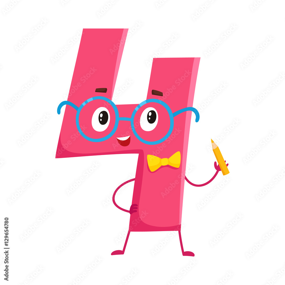Cute and funny colorful 4 number characters, cartoon vector ...