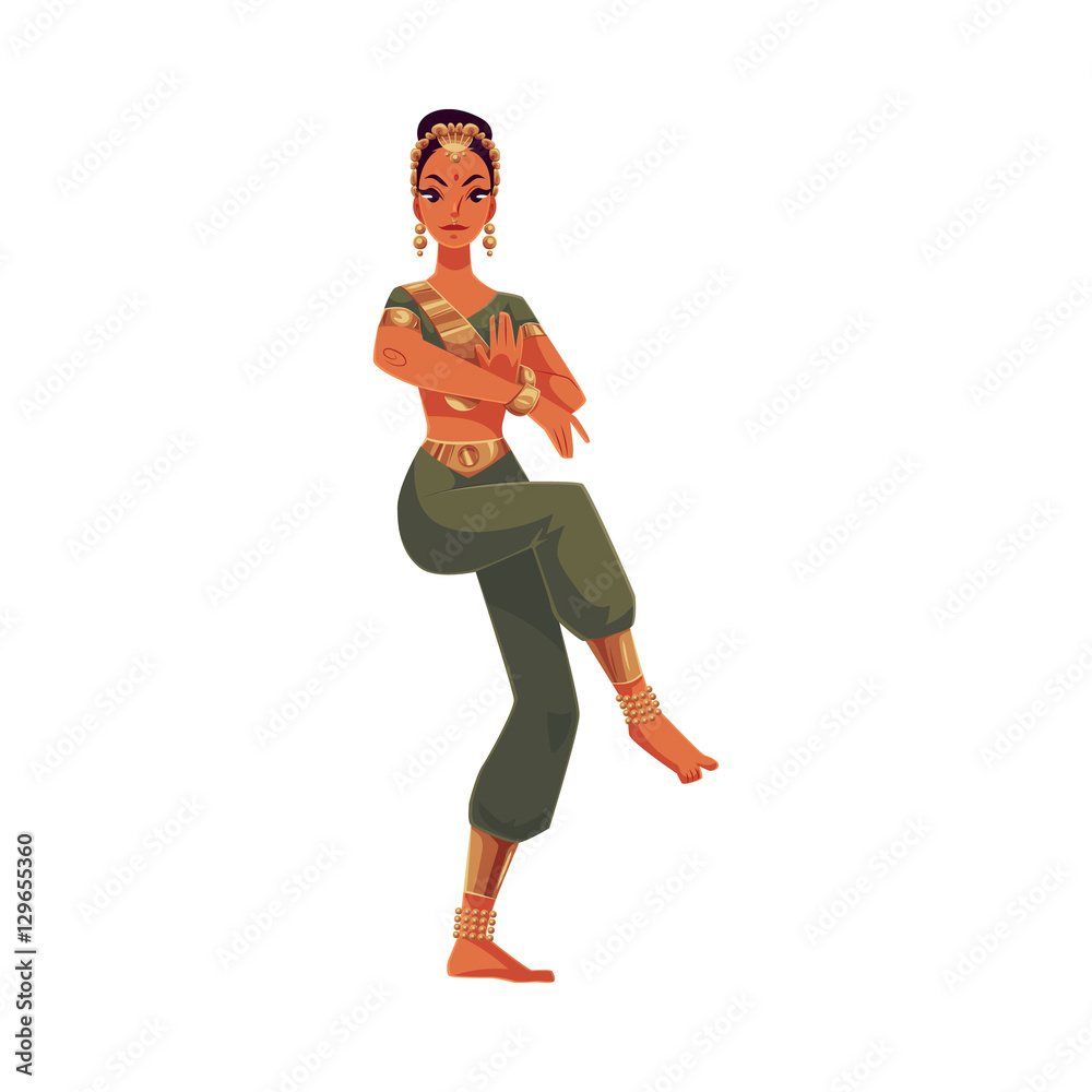 Indian female dancer in traditional costume, cartoon vector ...