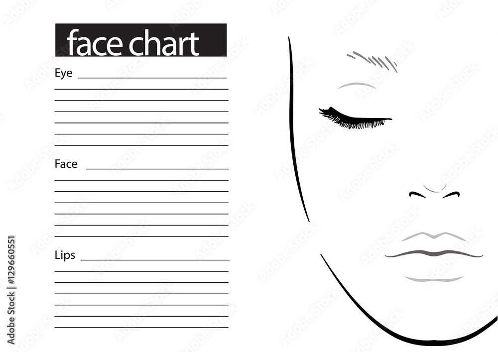 Face chart Makeup Artist Blank. Template. Vector illustration. Stock ...