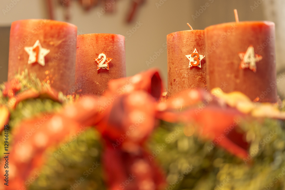 Advent wreath with red candles and fir - third advent. Stock Photo ...
