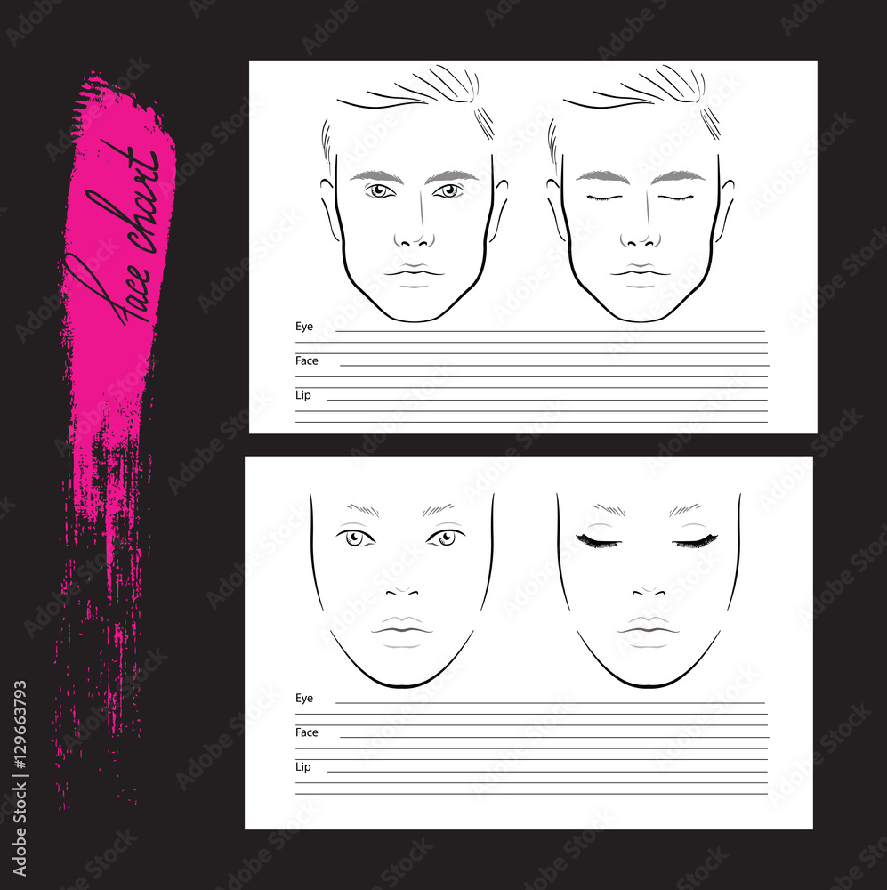 Face chart Makeup Artist Blank. Template. Vector illustration. Stock ...
