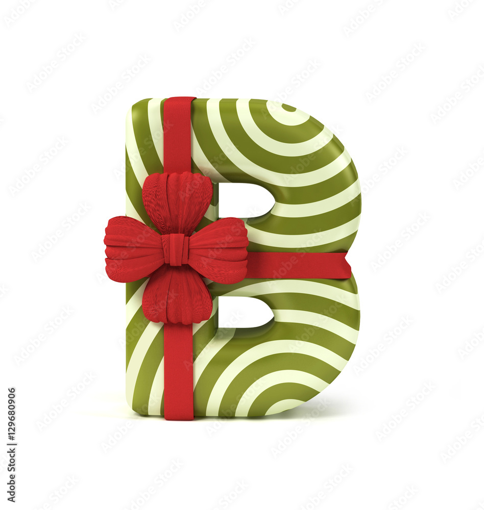 Letter B decorated as Gift Box with Red Ribbon isolated on White ...