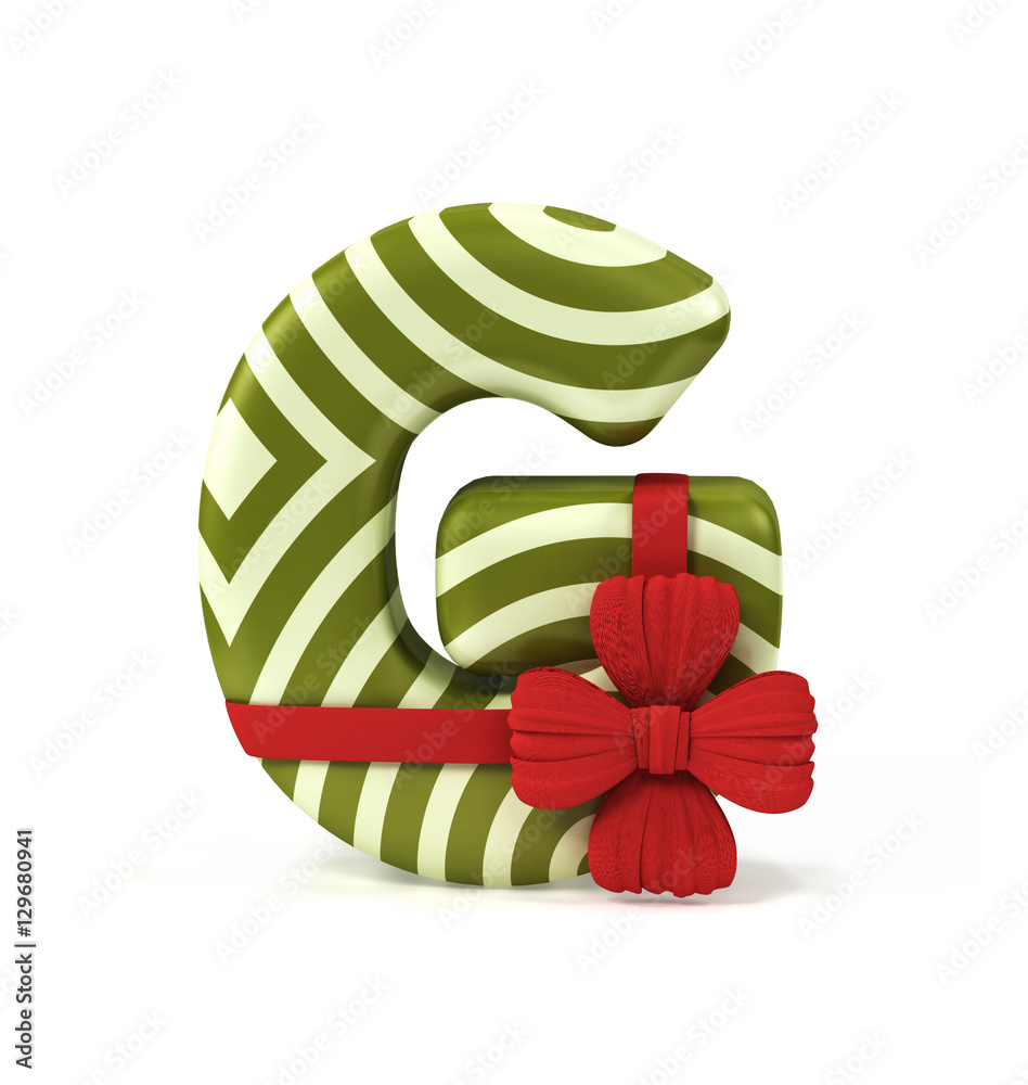 Letter G decorated as Gift Box with Red Ribbon isolated on White ...