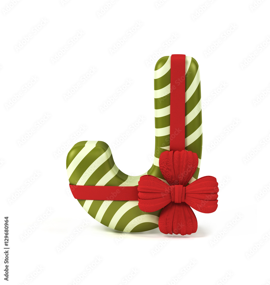 Letter J decorated as Gift Box with Red Ribbon isolated on White ...