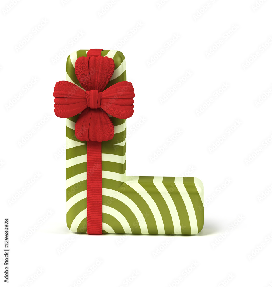 Letter L decorated as Gift Box with Red Ribbon isolated on White ...