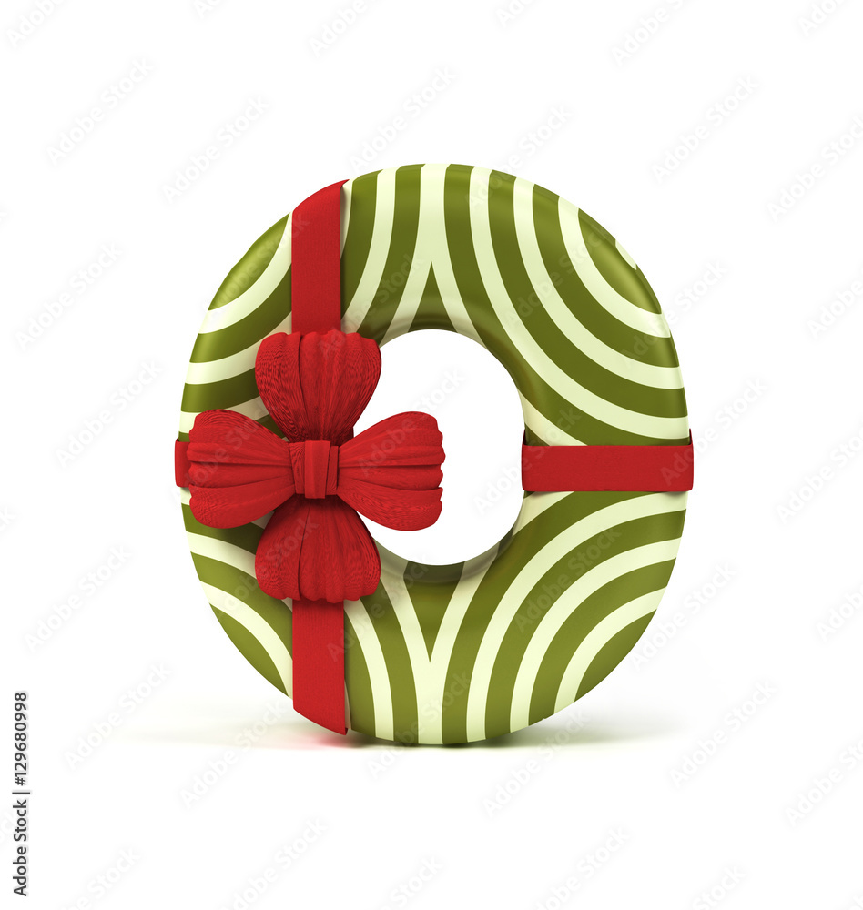 Letter O decorated as Gift Box with Red Ribbon isolated on White ...